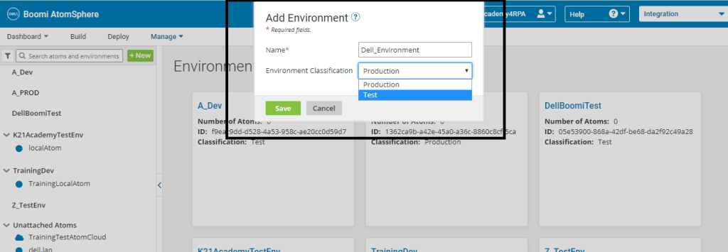 Create an Environment in Dell Boomi & Attach an Atom to the Environment