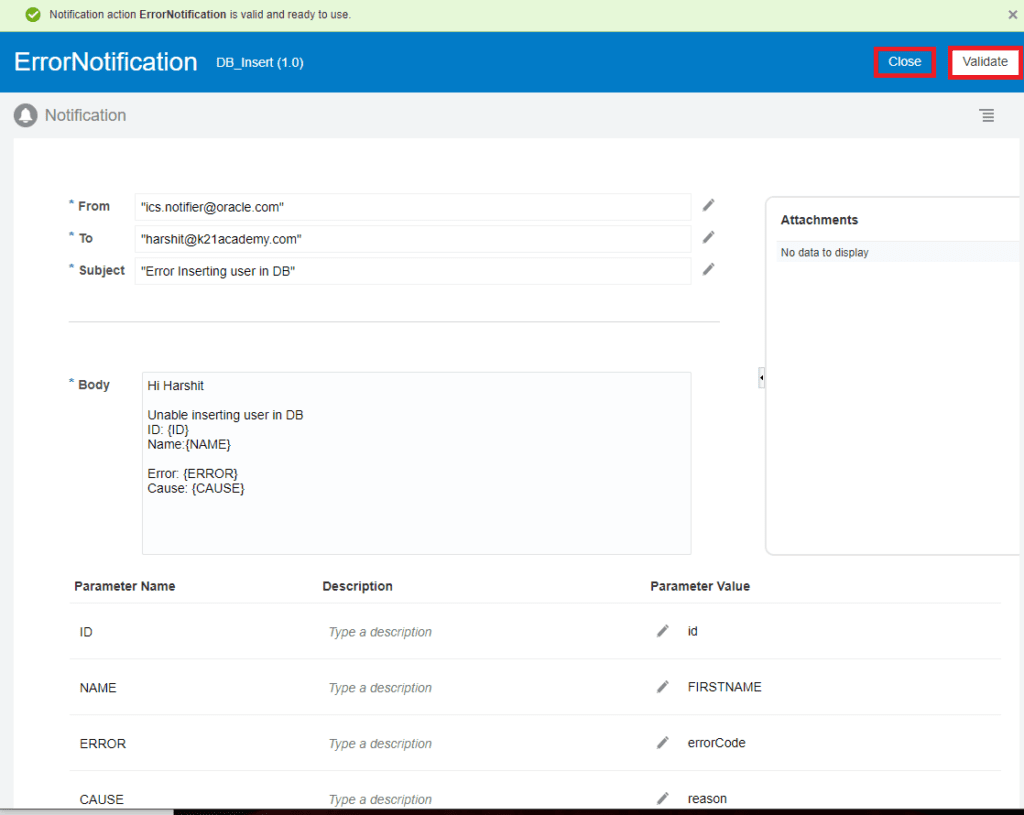 Oracle Integration Cloud Notification Activity