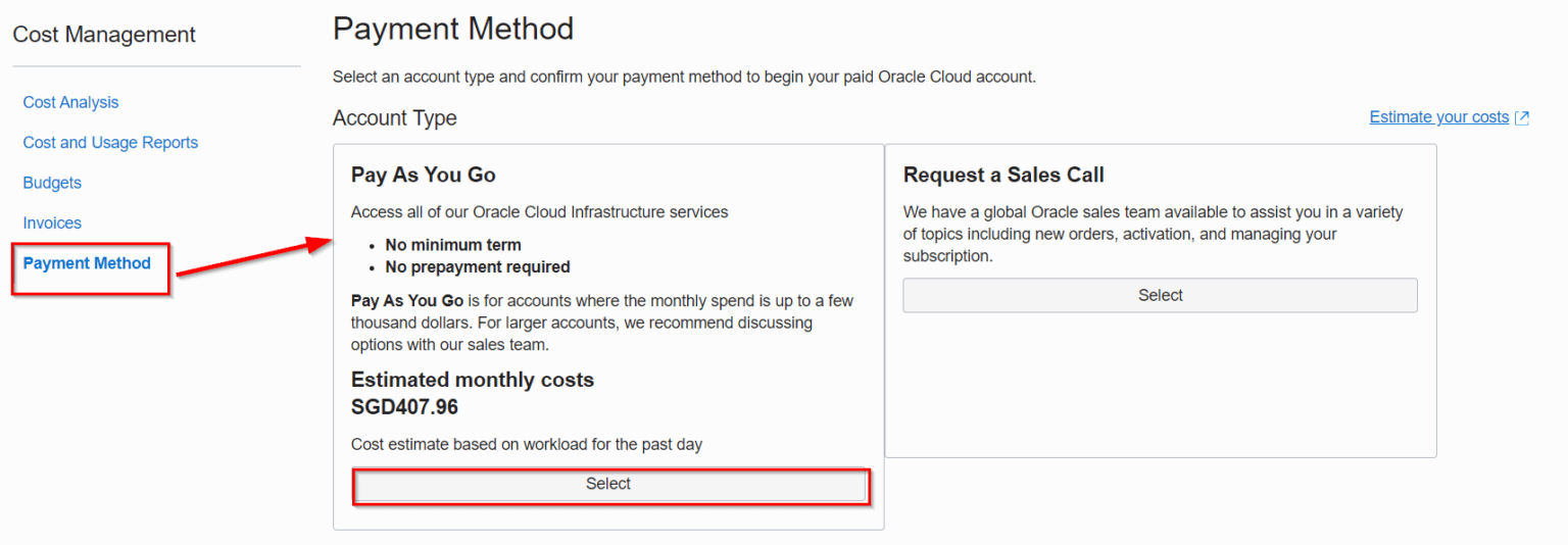 Oracle Cloud Pay As You Go (PAYG) Subscription Model